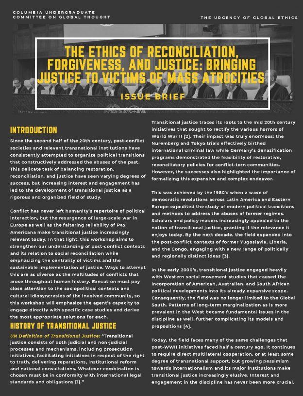 The Ethics of Reconciliation, Forgiveness, and Justice Briefing